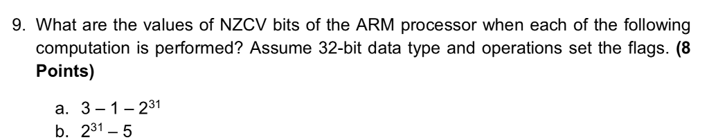 Solved 9. What are the values of NZCV bits of the ARM | Chegg.com