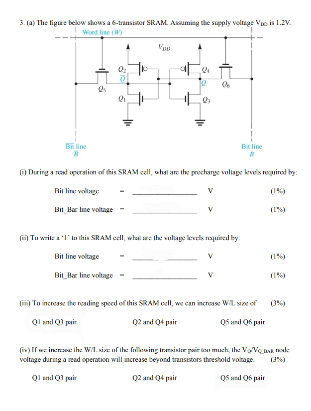 Solved 3. (a) The figure below shows a 6-transistor SRAM. | Chegg.com