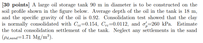 Solved [30 points] A large oil storage tank 90 m in diameter | Chegg.com