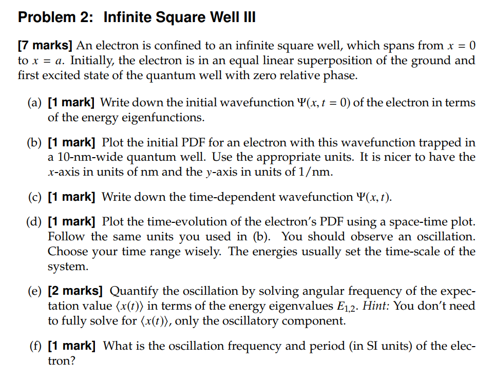Solved Problem 2: Infinite Square Well III [7 marks] An | Chegg.com