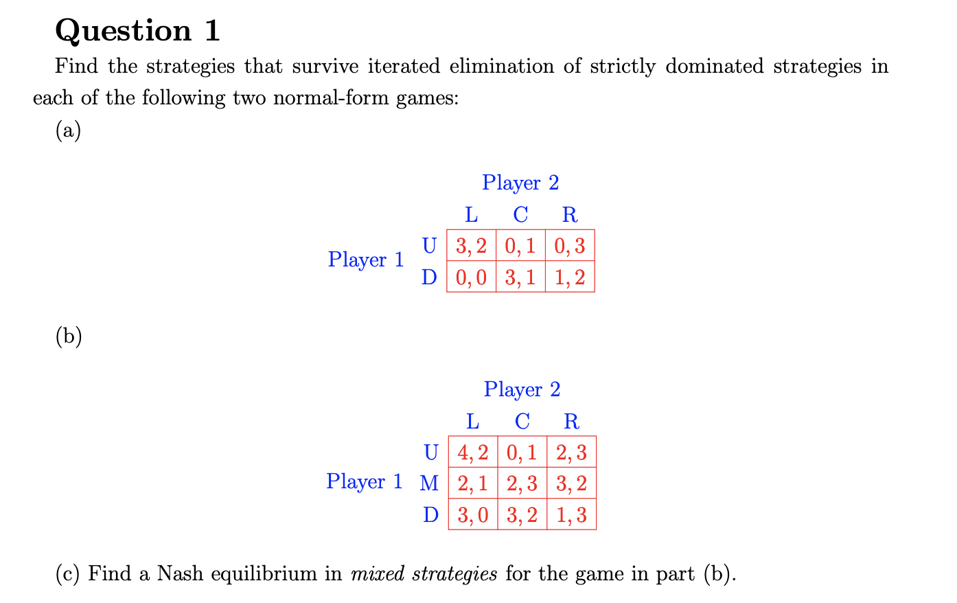 Solved Question 1 Find the strategies that survive iterated | Chegg.com