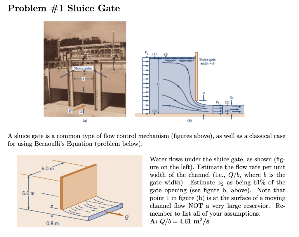 Solved Problem #1 Sluice Gate montannannnnnn Sluice gate | Chegg.com