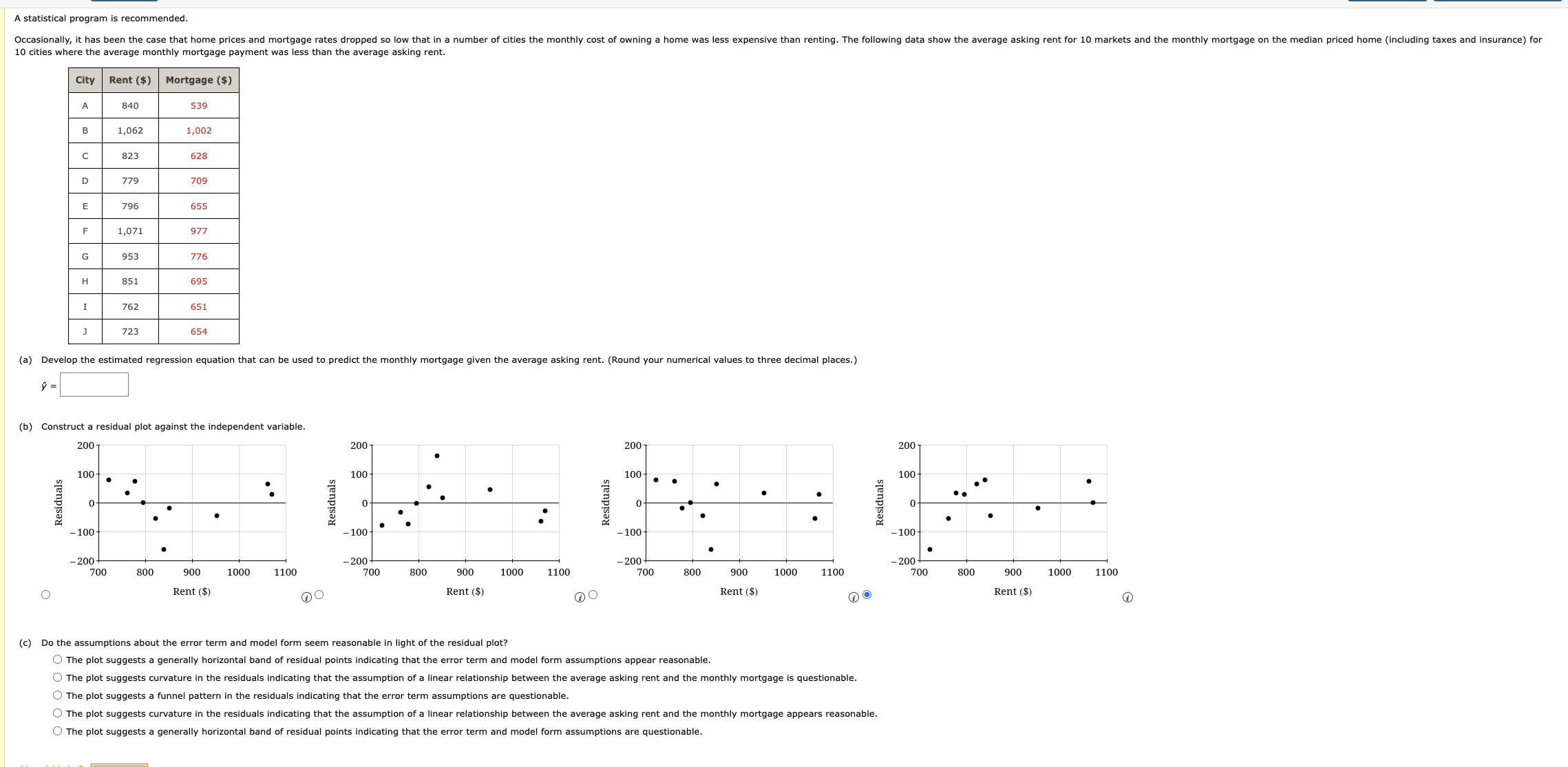Solved A statistical program is recommended.10 ﻿cities where | Chegg.com
