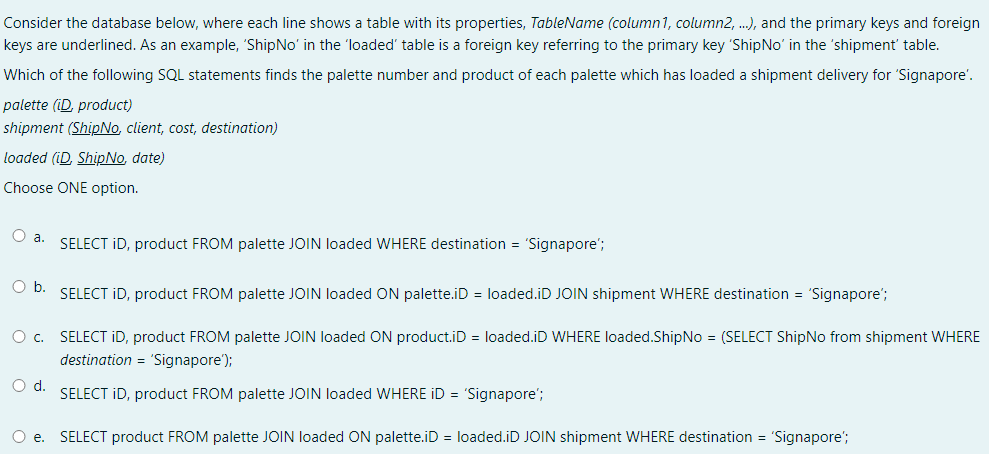 Solved Consider the database below, where each line shows a | Chegg.com