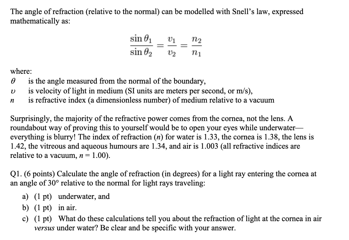 Solved The angle of refraction (relative to the normal) can | Chegg.com
