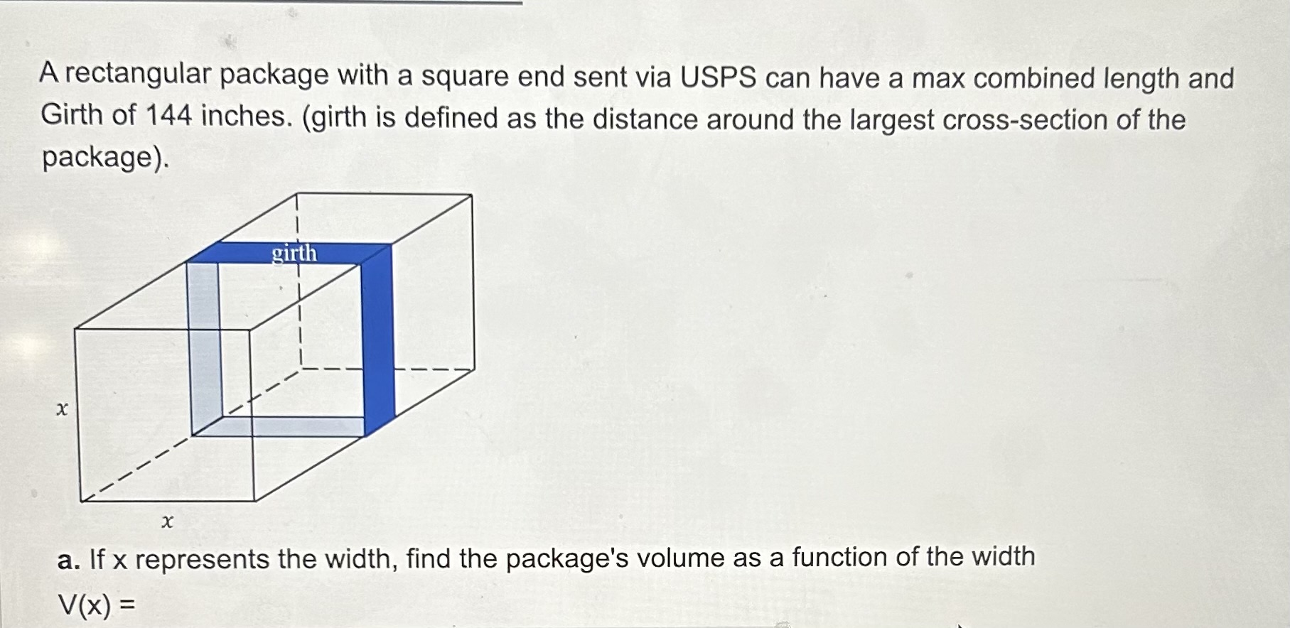 Solved A rectangular package with a square end sent via USPS | Chegg.com