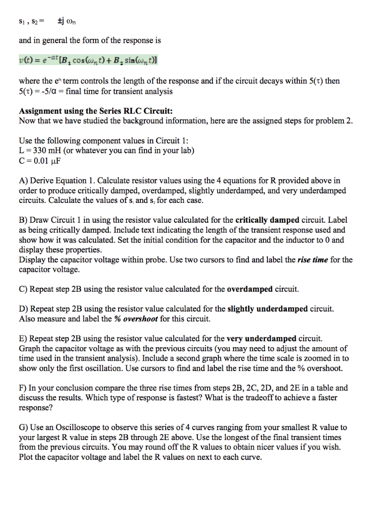 The Series RLC Circuit Transient Response Lalb The | Chegg.com