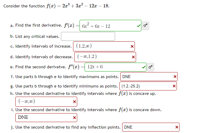 Solved onsider the function f(x)=2x3+3x2−12x−18. a. Find the | Chegg.com