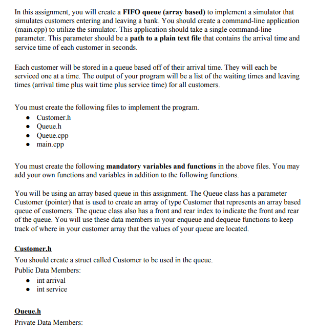 In this assignment, you will create a FIFO queue | Chegg.com