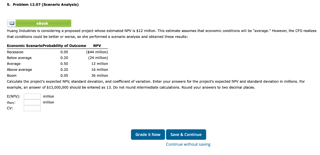 Solved 5. Problem 12.07 (Scenario Analysis) Huang Industries | Chegg.com