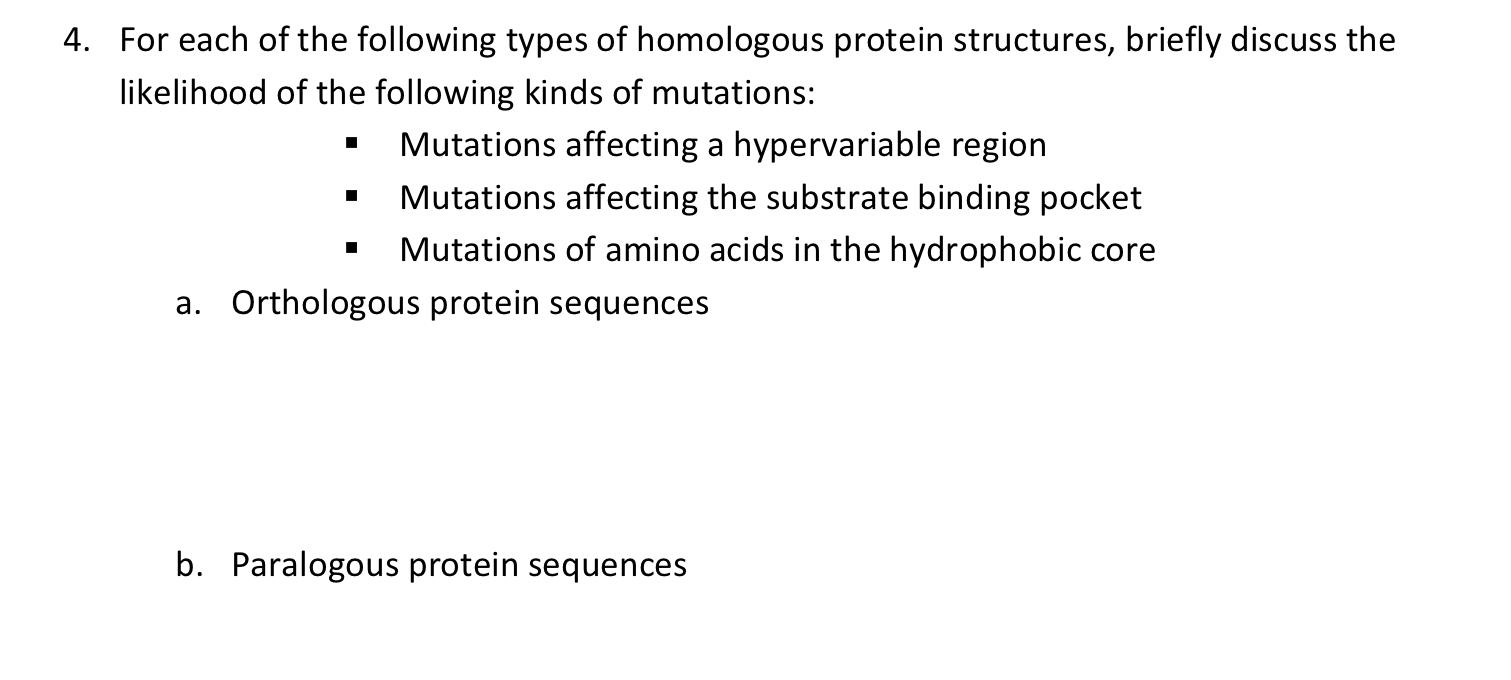 Solved For each of the following types of homologous protein | Chegg.com