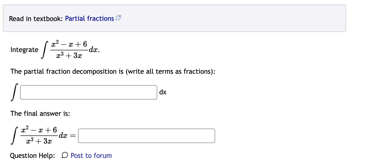 Solved Read in textbook: Partial fractions Integrate | Chegg.com