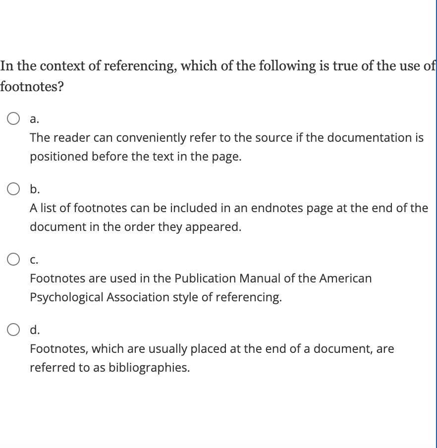 Solved In the context of referencing, which of the following | Chegg.com
