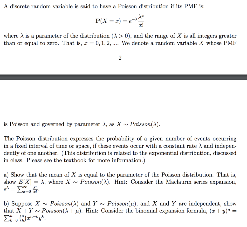 Solved A discrete random variable is said to have a Poisson | Chegg.com