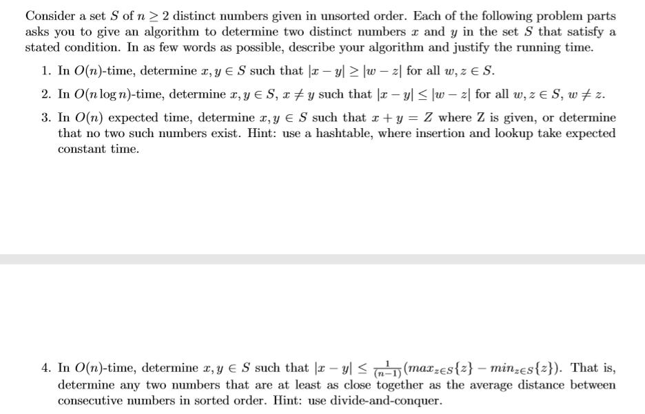 Consider a set S of n > 2 distinct numbers given in | Chegg.com