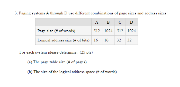 Solved 3. Paging systems A through D use different | Chegg.com