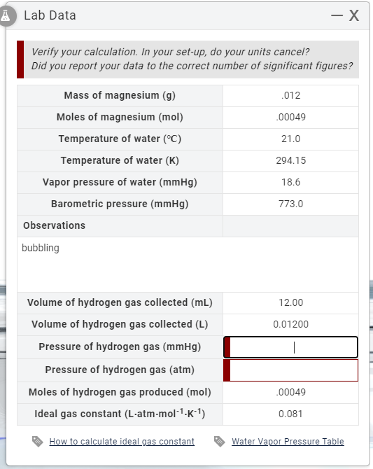 Solved A Lab Data - X Verify your calculation. In your | Chegg.com