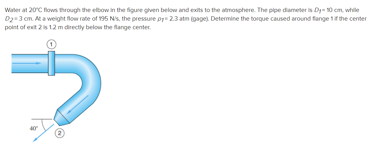Solved Water at 20∘C flows through the elbow in the figure | Chegg.com