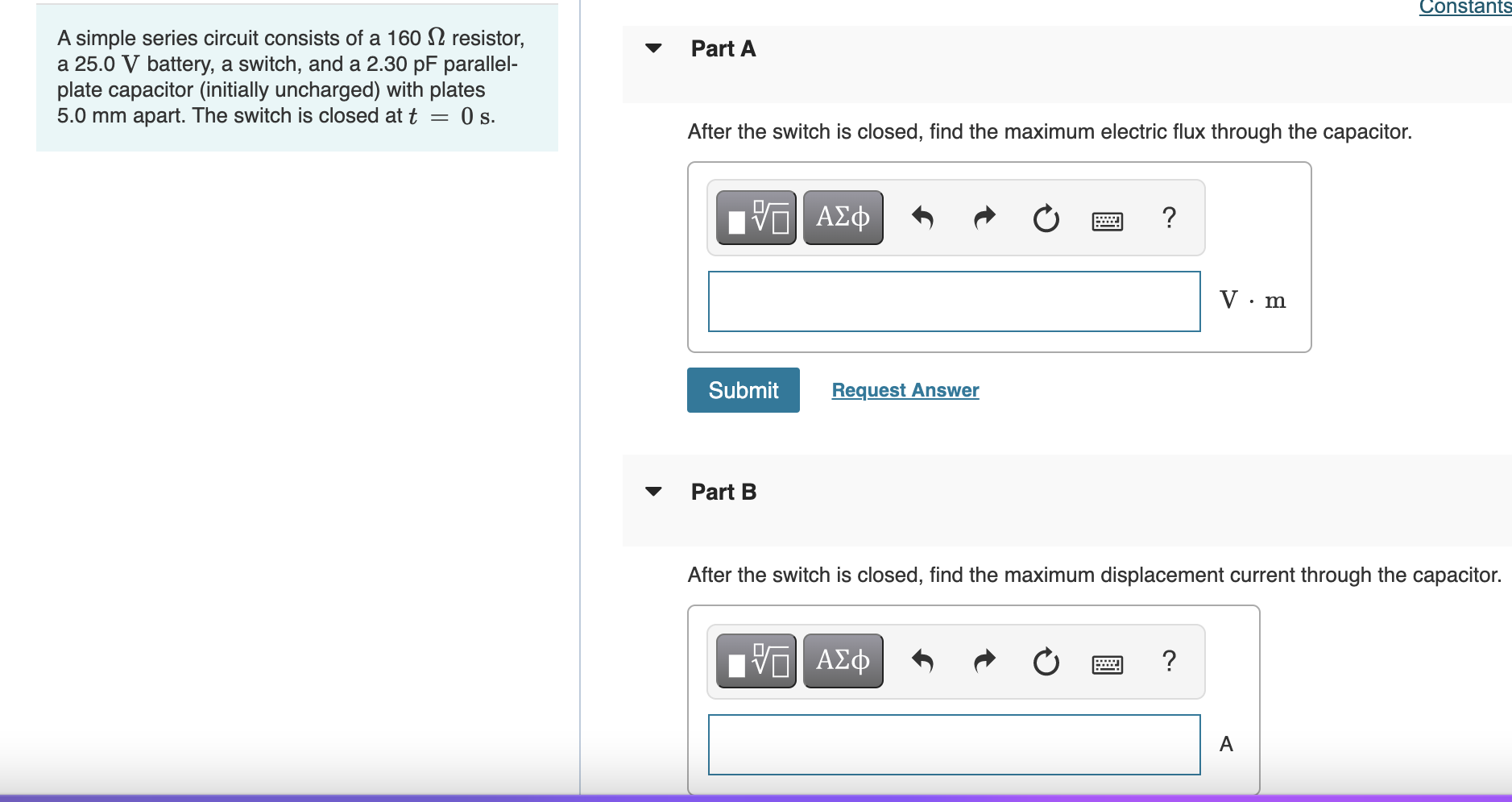 Solved Constants Part A A simple series circuit consists of | Chegg.com