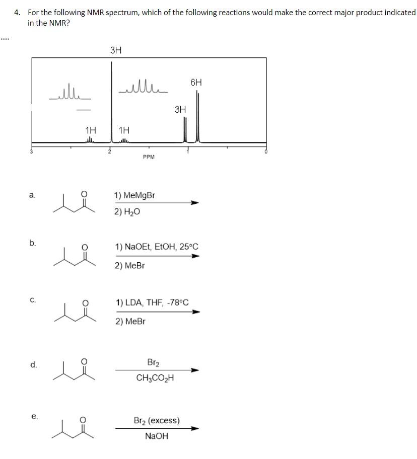 Solved 4. For the following NMR spectrum, which of the | Chegg.com