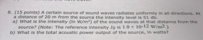 Solved A certain source of sound waves radiates uniformly in | Chegg.com