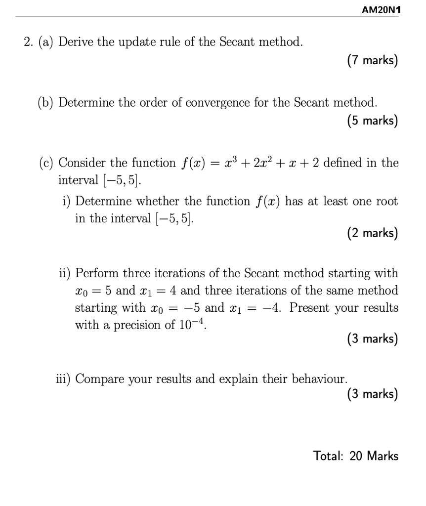 Solved AM20N1 2. (a) Derive the update rule of the Secant | Chegg.com