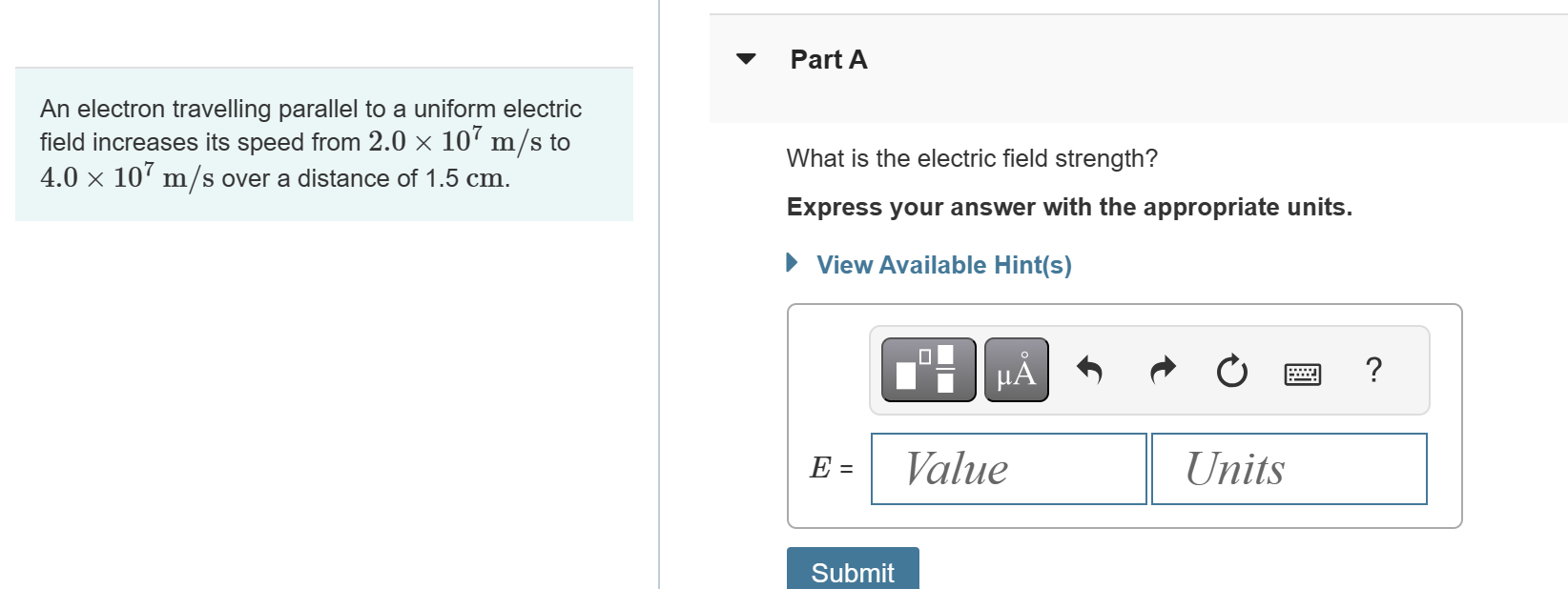 Solved Part AAn electron travelling parallel to a uniform | Chegg.com