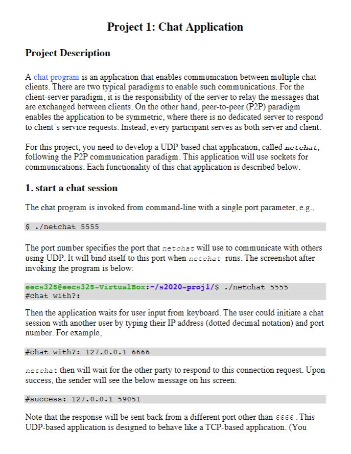 Project 1: Chat Application Project Description A | Chegg.com