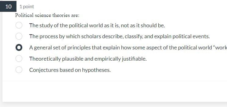 1 point Political science theories are: The study of | Chegg.com