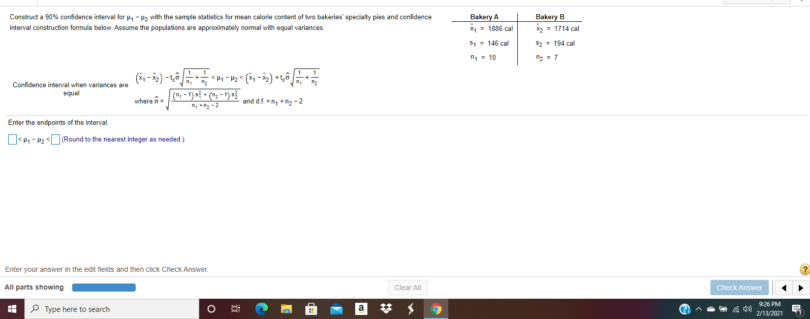 Solved Construct a 90% confidence interval for 14 - H2 with | Chegg.com