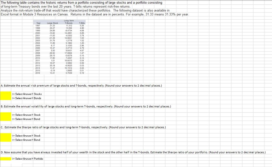 Solved The following table contains the historic returns | Chegg.com