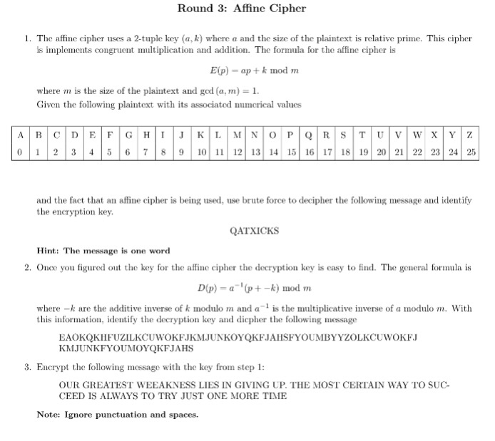Solved The affine cipher uses a 2-tuple key (a, k) where a | Chegg.com