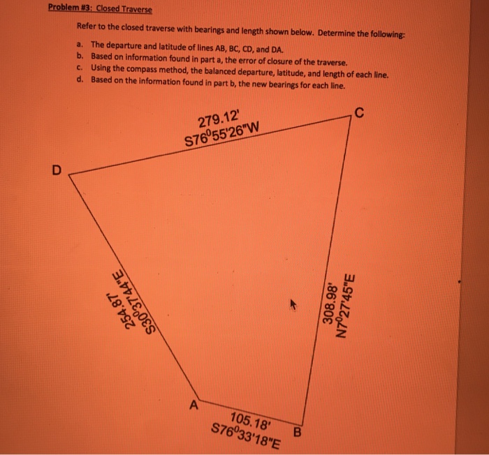 Solved Refer to the closed traverse with bearings and length | Chegg.com