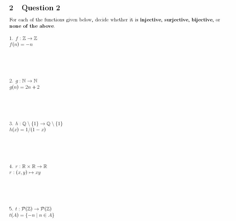 Solved 2 Question 2 For each of the functions given below, | Chegg.com