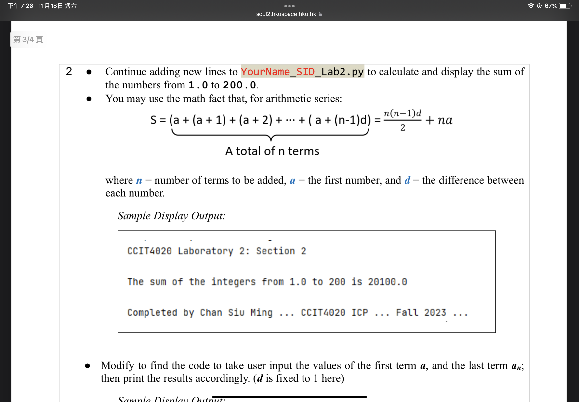 Solved Continue adding new lines to YourName_SID_Lab2.py to | Chegg.com