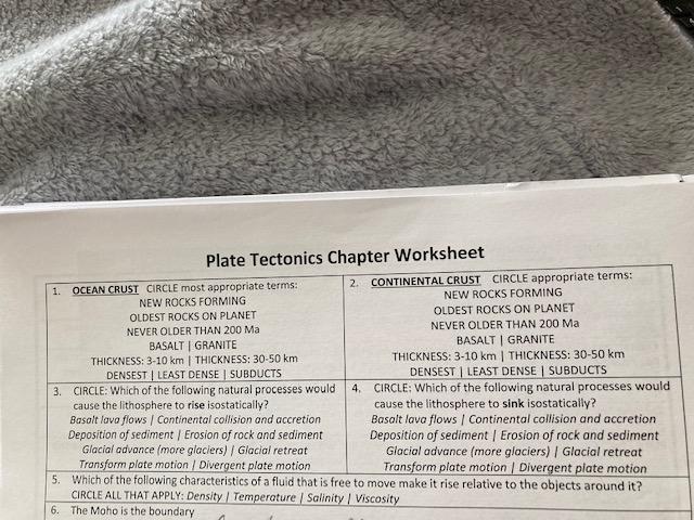 Solved Plate Tectonics Chapter Worksheet 1. OCEAN CRUST | Chegg.com