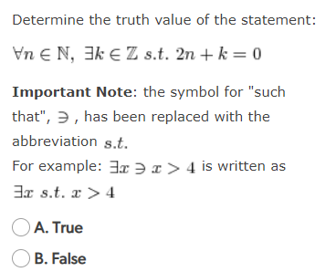 Solved Determine the truth value of the statement: Important | Chegg.com