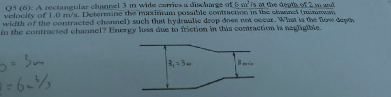 Solved Q5 (6): A rectangular channel 3 m wide carries a | Chegg.com