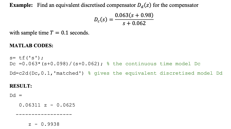 Solved Example: Find an equivalent discretised compensator | Chegg.com
