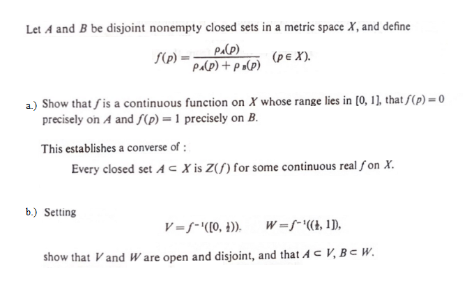 Solved Let A and B be disjoint nonempty closed sets in a | Chegg.com