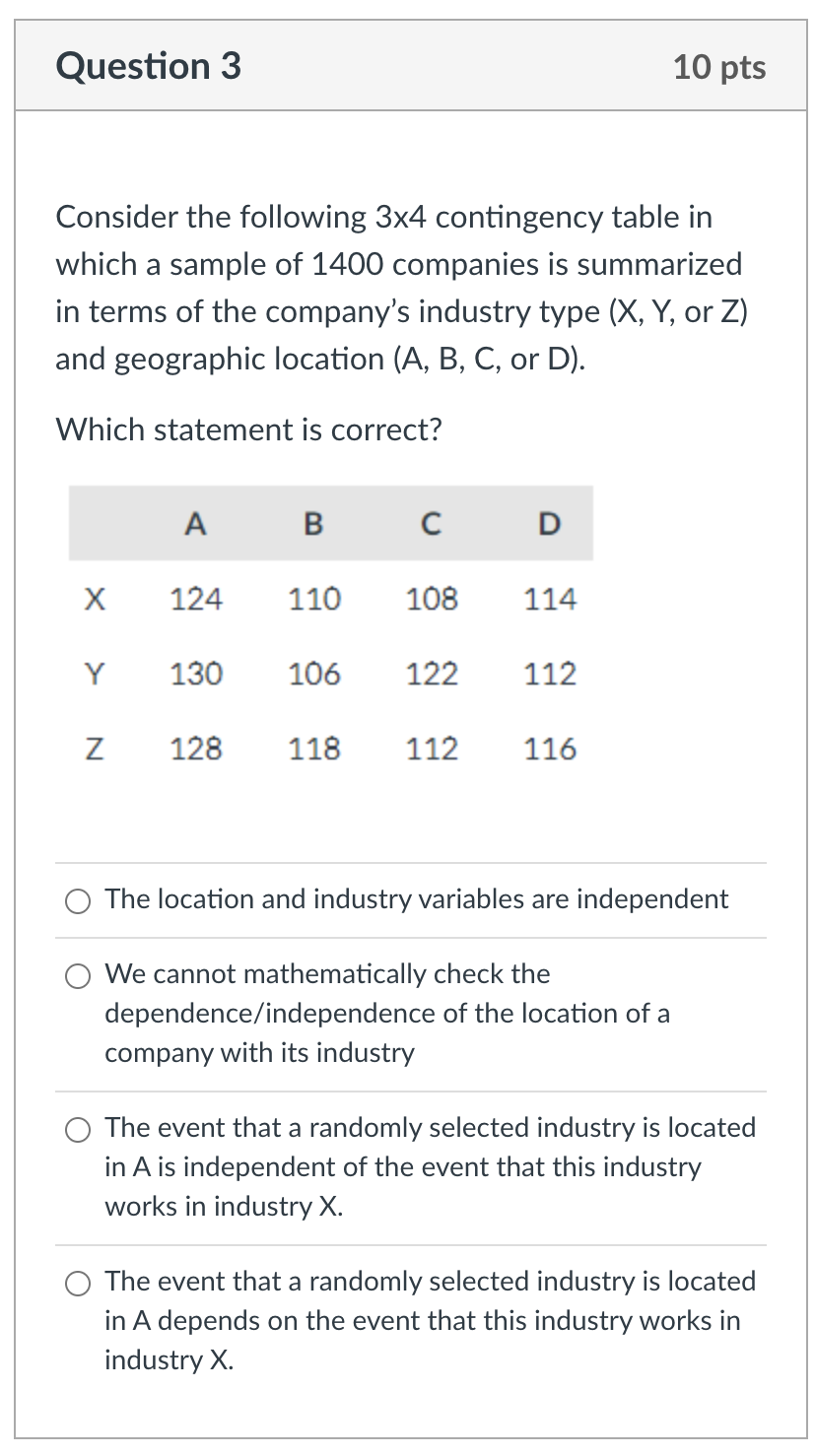 Solved Consider the following 3×4 contingency table in which | Chegg.com