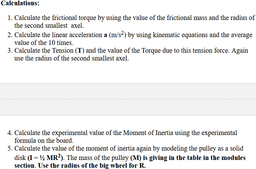 1. Calculate the frictional torque by using the value | Chegg.com