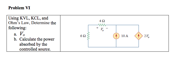 Solved Problem VI Using KVL, KCL, and Ohm's Law, Determine | Chegg.com