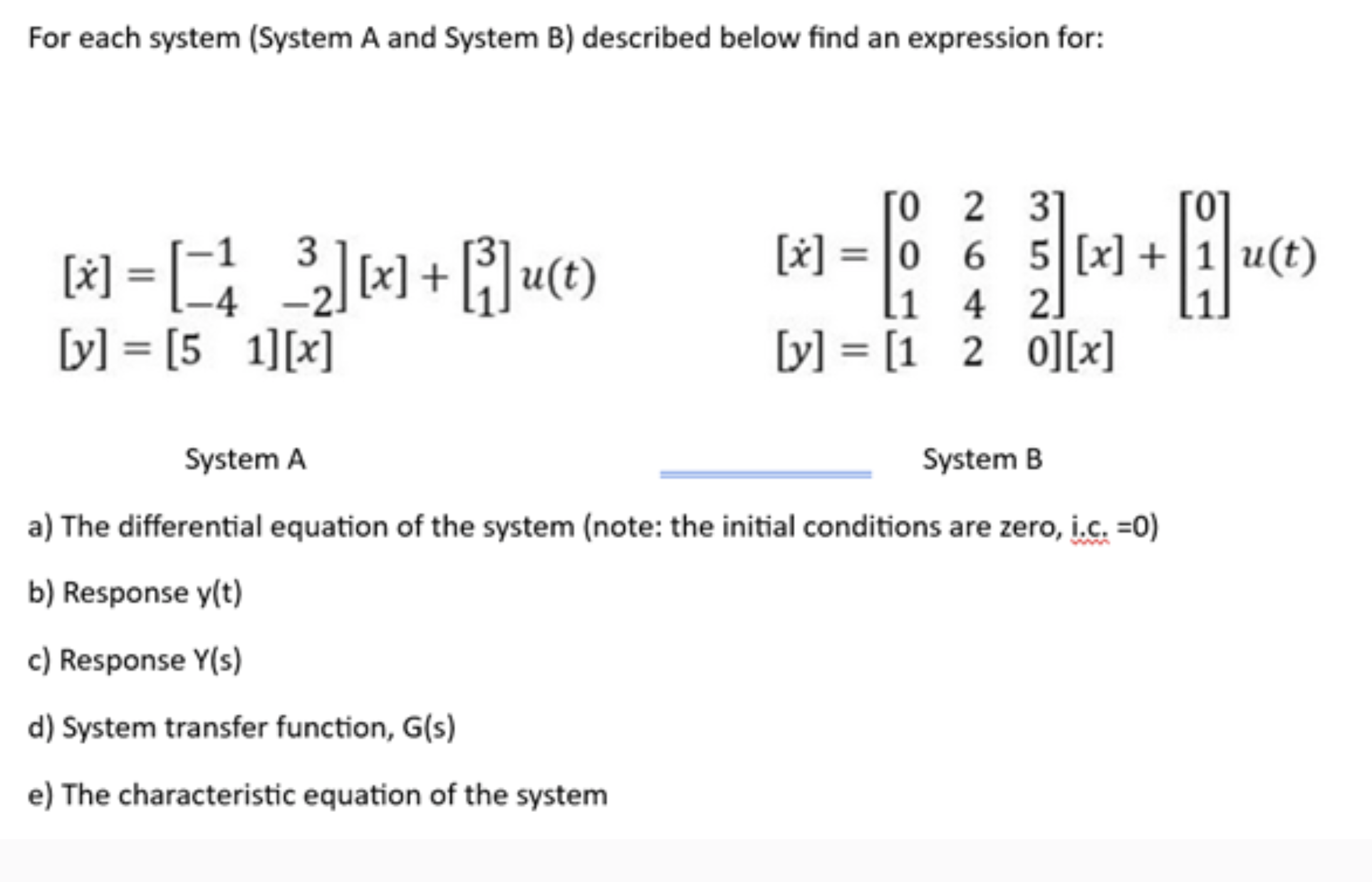 Solved System ASystem Ba) ﻿The differential equation of the | Chegg.com