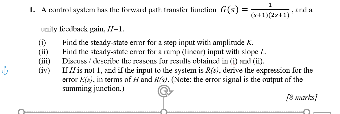Solved 1 and a 1. A control system has the forward path | Chegg.com