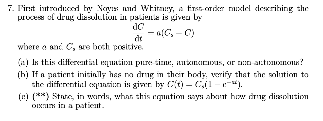 dC 7. First introduced by Noyes and Whitney, a | Chegg.com