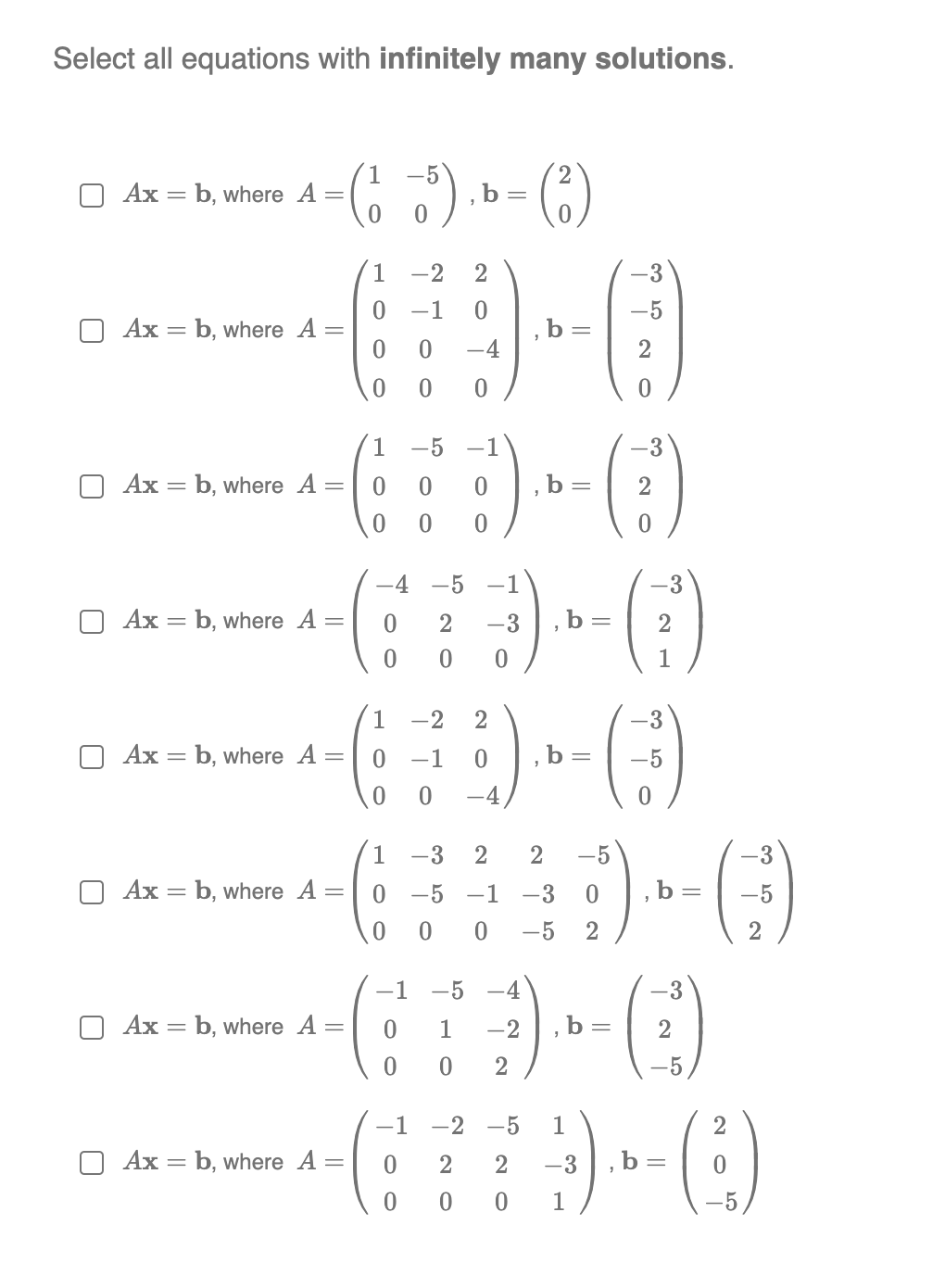 Solved Select all equations with infinitely many solutions. | Chegg.com