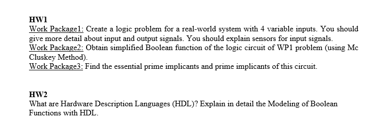 Solved HWl Work Package1: Create a logic problem for a | Chegg.com