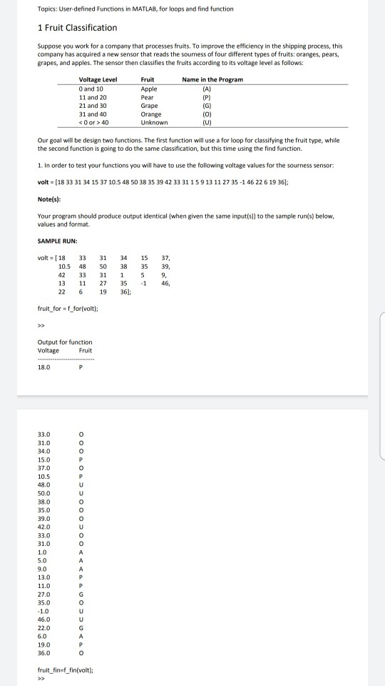 Solved Topics: User-defined Functions in MATLAB, for loops | Chegg.com