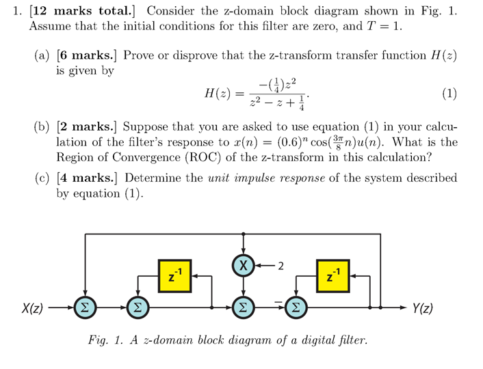 Solved 1. (12 marks total.] Consider the z-domain block | Chegg.com